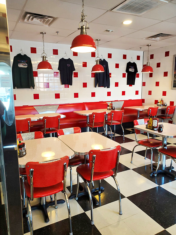 Red, white, and delicious all over! This dining area is serving up more Americana than a Fourth of July parade.