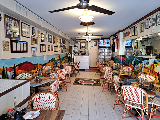 Where every seat tells a story! This charming dining area is a gallery of good times, with walls that whisper tales of countless pizza-fueled gatherings.