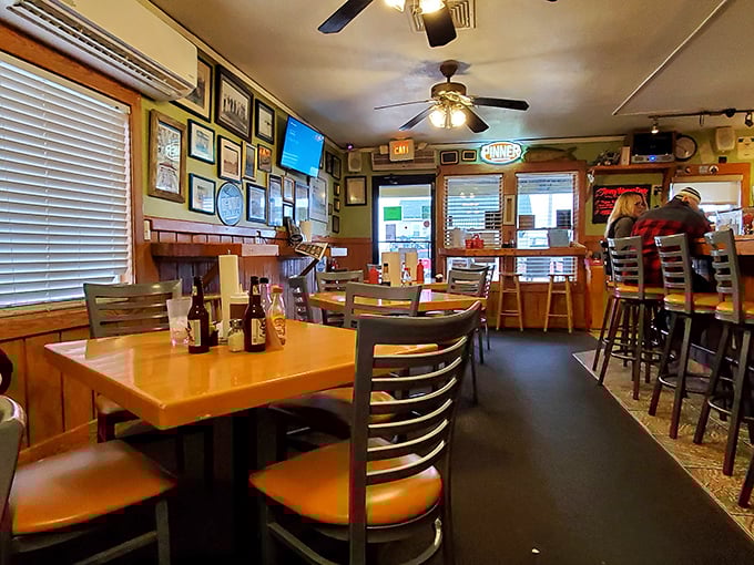 The dining area's got more character than a Dickens novel. Every nook tells a story, and every cranny's got a punchline.