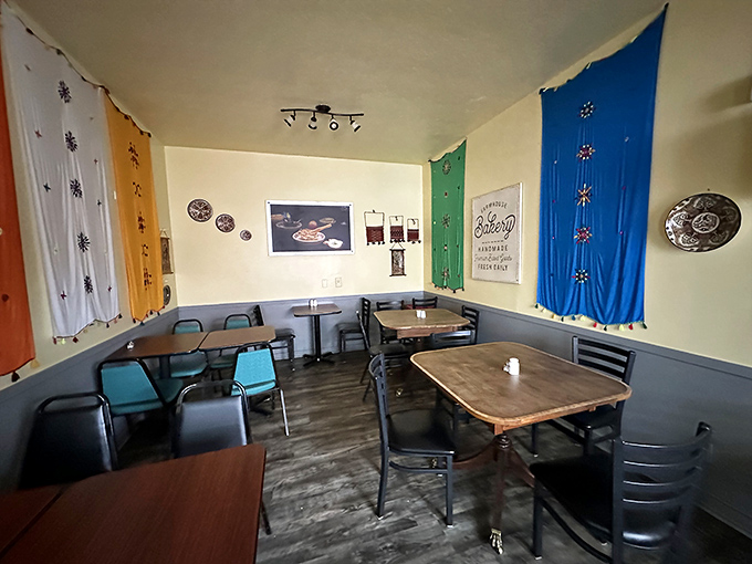 Cozy vibes and good eats! This dining area feels like your cool aunt's kitchen – if she were a culinary genius.