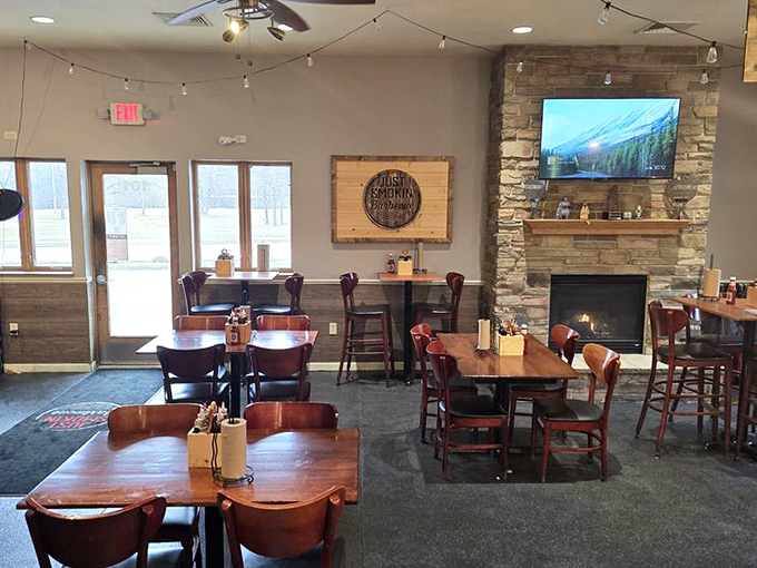 Rustic charm meets meaty paradise in this dining area. It's like your coolest friend's backyard BBQ, but with better food and no mosquitos.