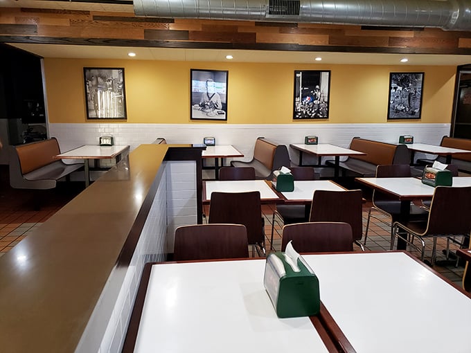 Comfort food meets modern design! This dining area is as inviting as grandma's kitchen, but with better lighting and fewer doilies.