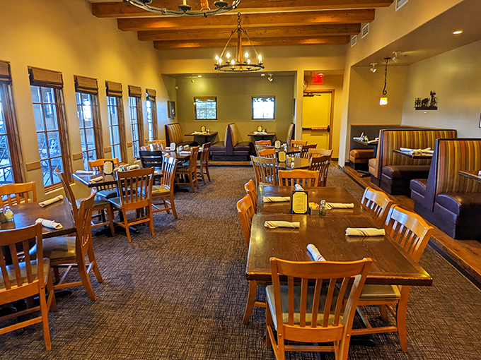 A dining room that feels like home, if home had better lighting and someone else did the dishes. Warm, inviting, and ready for your next food adventure.