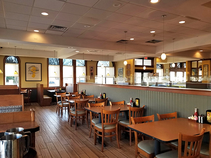 The dining area's warm wood tones and comfortable seating invite you to linger over that second (or third) cup of coffee.