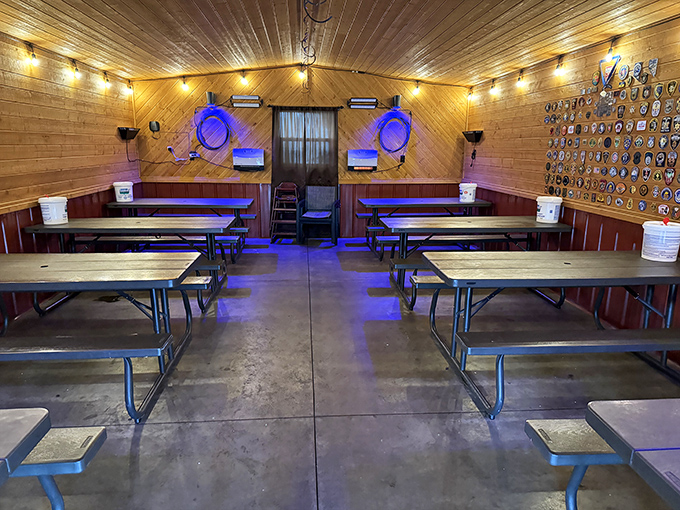 Rustic charm meets BBQ dreams in this dining area. It's like eating in your cool uncle's man cave, if your uncle was a BBQ wizard.