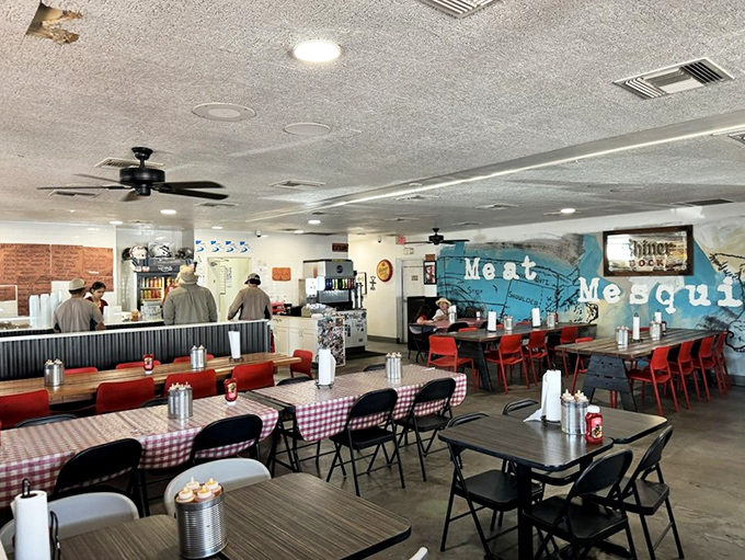 The "Meat Me" mural isn't just clever wordplay&mdash;it's the siren call that's filled these tables with barbecue pilgrims seeking enlightenment.