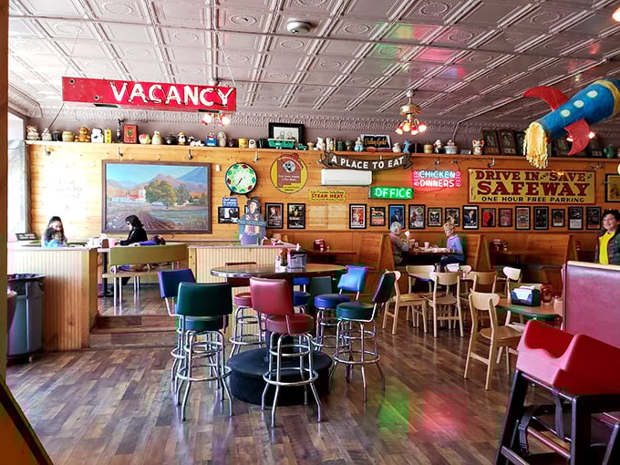 The dining room feels like your eccentric uncle's garage sale &ndash; if that uncle had impeccable taste in neon signs and comfort food.