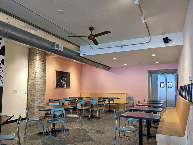 Retro meets modern in this dining area, where every seat promises a front-row view of burger bliss. Let the feast begin!