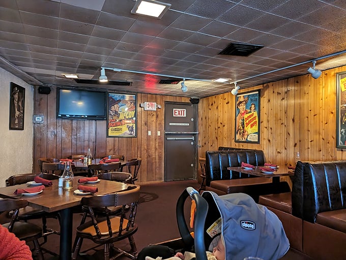 Rustic charm meets culinary magic! This dining area feels like your favorite uncle's cabin, if your uncle were a gourmet chef with a penchant for Western decor.