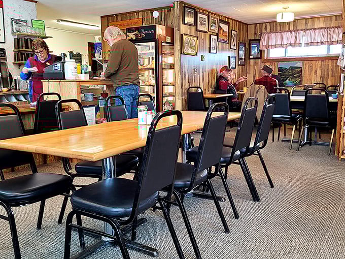 Where strangers become friends over coffee and pie. This dining area is small-town America at its welcoming best.