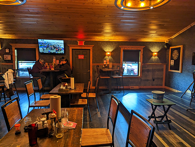 Where BBQ dreams come true! This cozy dining area is like your cool uncle's basement, but with better food.