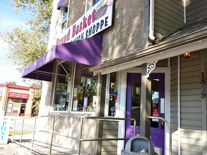 Step into carb nirvana! This purple door is your gateway to a world of freshly baked wonders.
