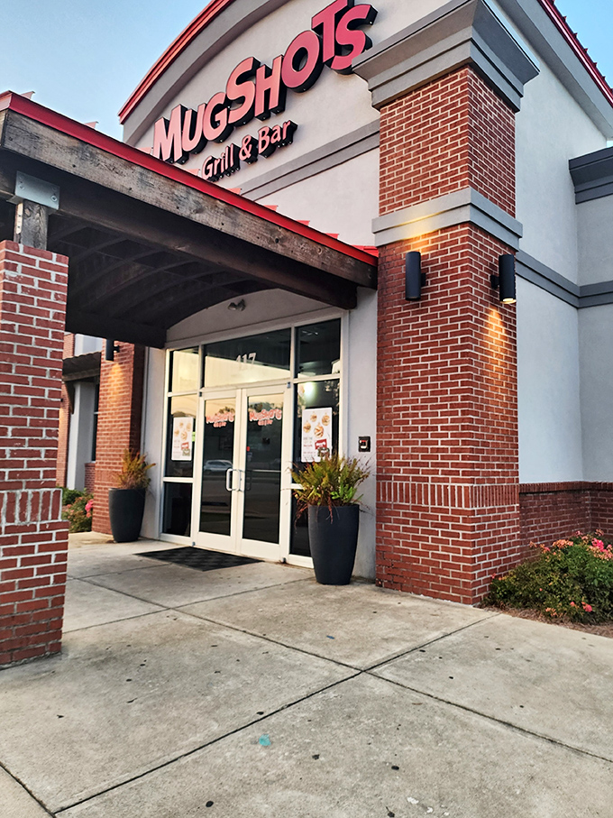 The pearly gates of flavor heaven! Mugshots' entrance promises a journey into the land of "I shouldn't, but I will."
