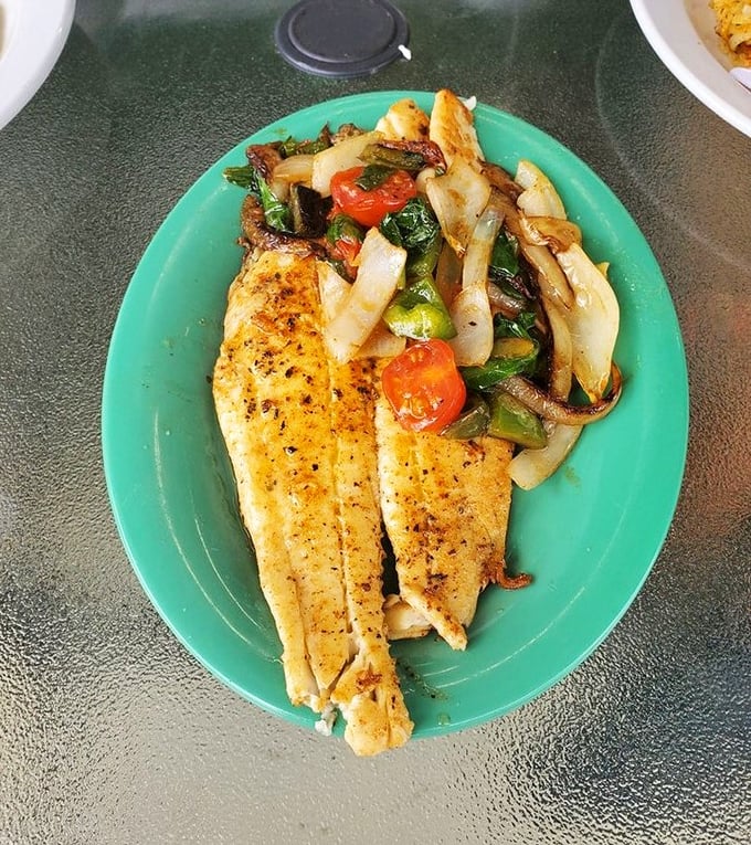 Grilled flounder that'll make you flip for joy. It's swimming in flavor and accompanied by a veggie entourage.