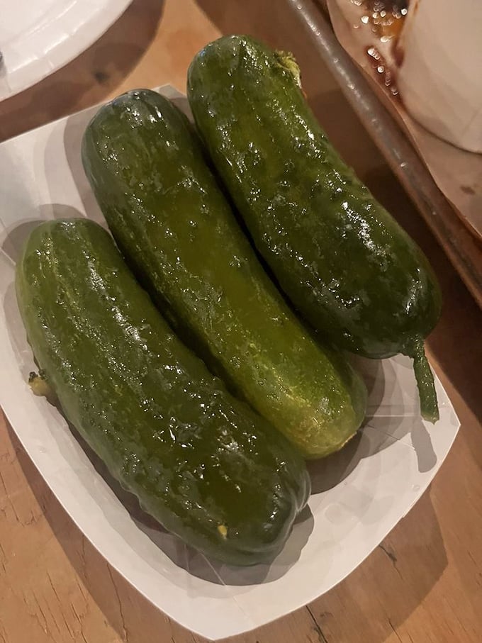 House pickles&mdash;nature's palate cleanser. These bright green beauties cut through the richness and prepare you for your next meaty bite.