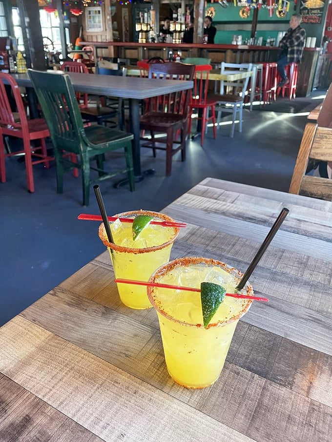 These margaritas are bringing the beach to Boston! With that Tajin rim, it's like a fiesta in a glass.