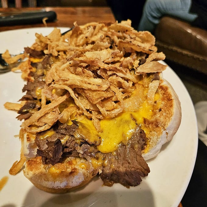 Hold onto your taste buds! This hearty sandwich is piled higher than a country music star's hair.