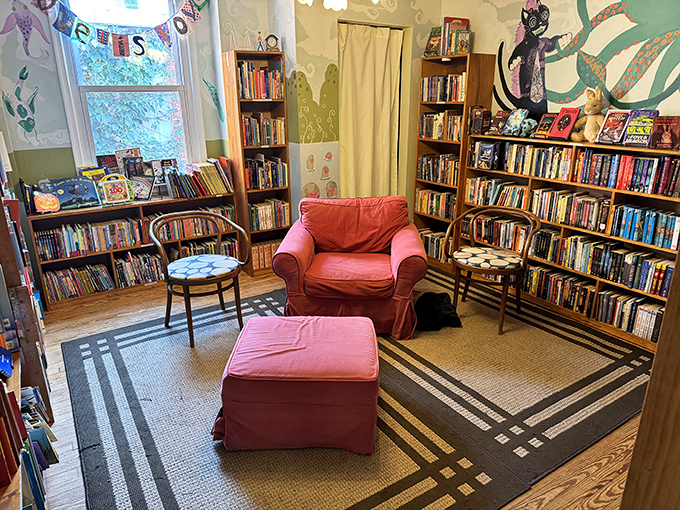 Cozy up in this reading nook. It's like your favorite armchair, but surrounded by thousands of potential friends.