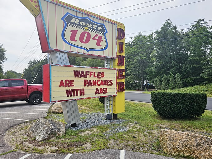 "Waffles are pancakes with abs." Now that's the kind of wisdom you can build a civilization on, folks.