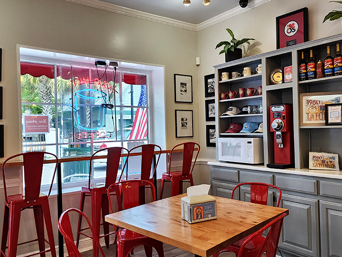 Pull up a chair and stay awhile. This sitting area is perfect for plotting your next donut conquest.