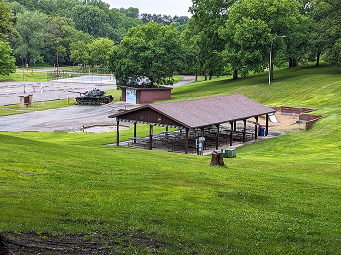 Soldiers Memorial Park: where history and leisure collide. Nothing says "relaxation" quite like picnicking next to a decommissioned tank!