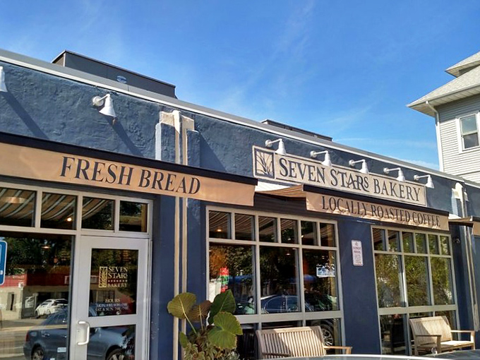 The bakery's storefront: where "I'll just grab a quick bite" turns into "I live here now." Fresh bread and locally roasted coffee? Sign me up!