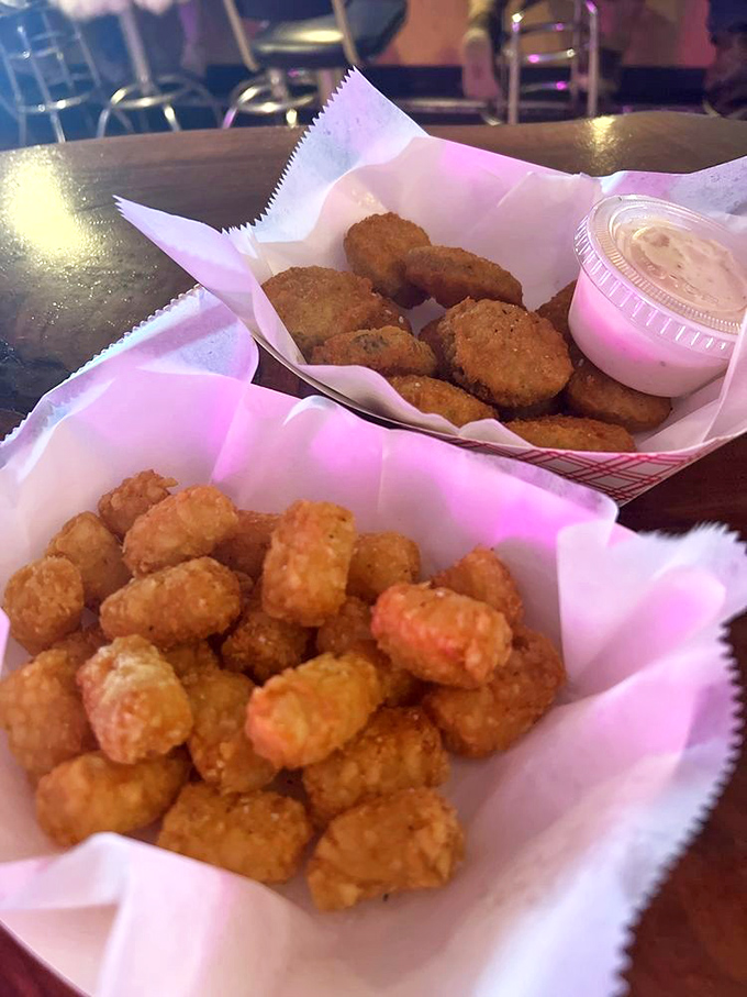 Tots and pickle chips: The snack combo you never knew you needed. It's like finding the perfect dance partner at your high school reunion.