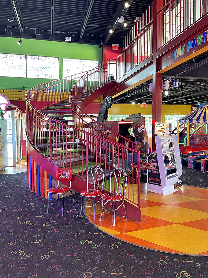 Stairway to heaven or calorie heaven? Either way, this colorful ascent promises a second level of retro fun.