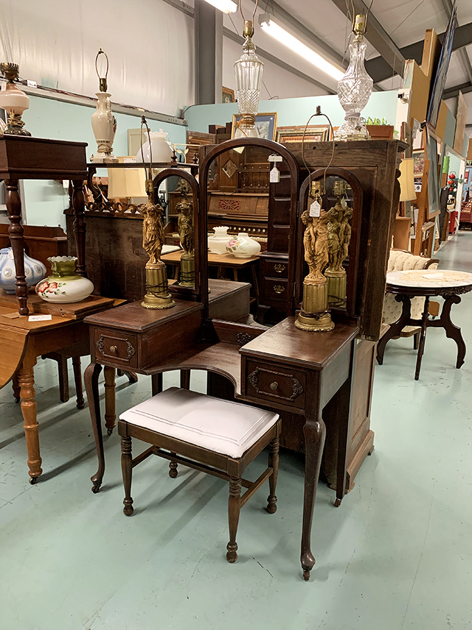 Mirror, mirror on the wall, who's the most vintage of them all? This elegant vanity set whispers tales of Hollywood's golden age.