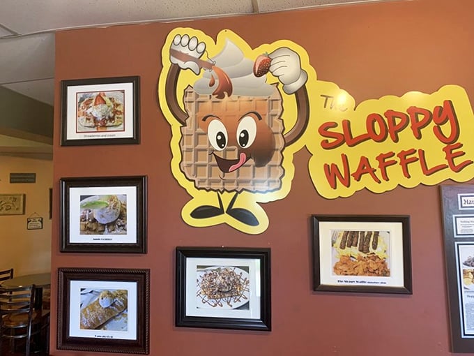 Wall art that speaks to your soul (and your stomach). This whimsical waffle mascot is serving up smiles with a side of syrup.