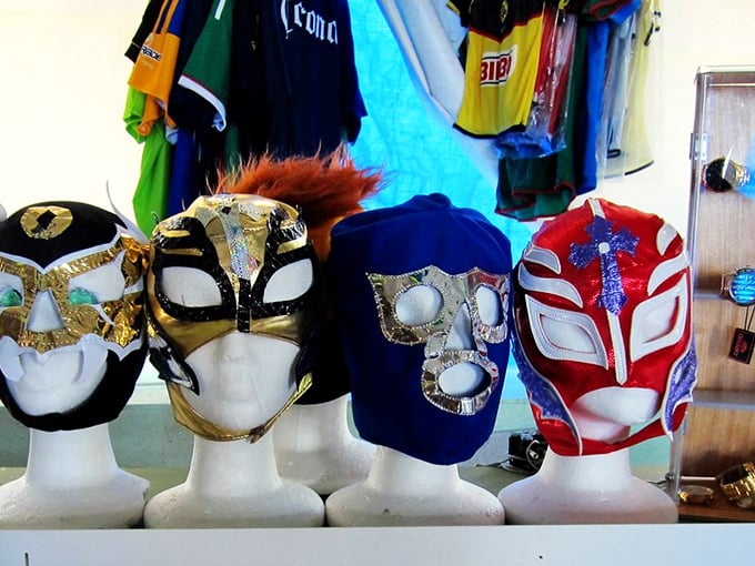 Lucha libre meets flea market chic! These masks turn everyday shoppers into mysterious luchadores. Secret identities sold separately.
