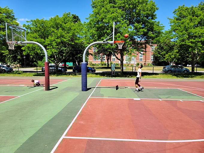 Shooting hoops in the heart of history. Here, you can work on your jump shot and your appreciation for colonial architecture simultaneously.
