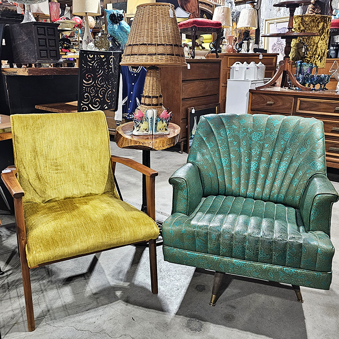 Sit a spell in these groovy chairs! They're like a hug from the '70s, minus the disco fever.