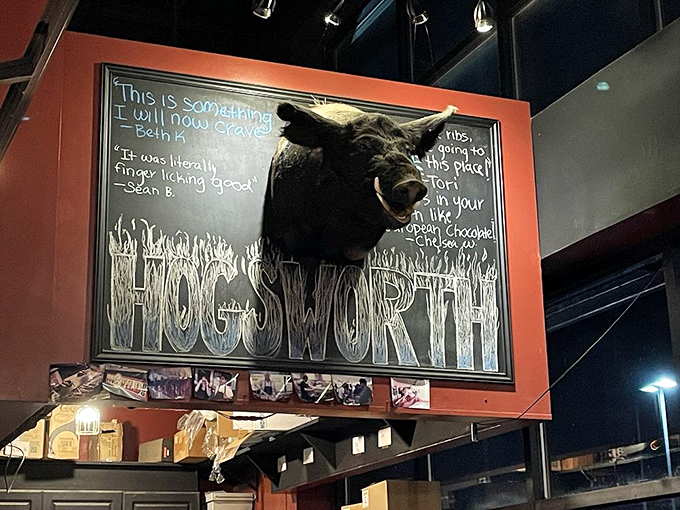 When pigs fly! This chalkboard art is serving up some serious humor alongside the daily specials.