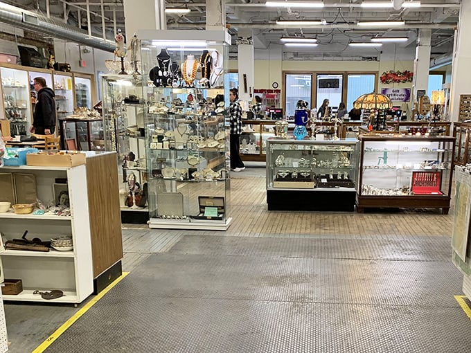 Glass cases of emotion! Each shelf tells a story, from delicate porcelain figurines to sturdy cast-iron cookware. It's like a museum, but you can actually touch (and buy) the exhibits.