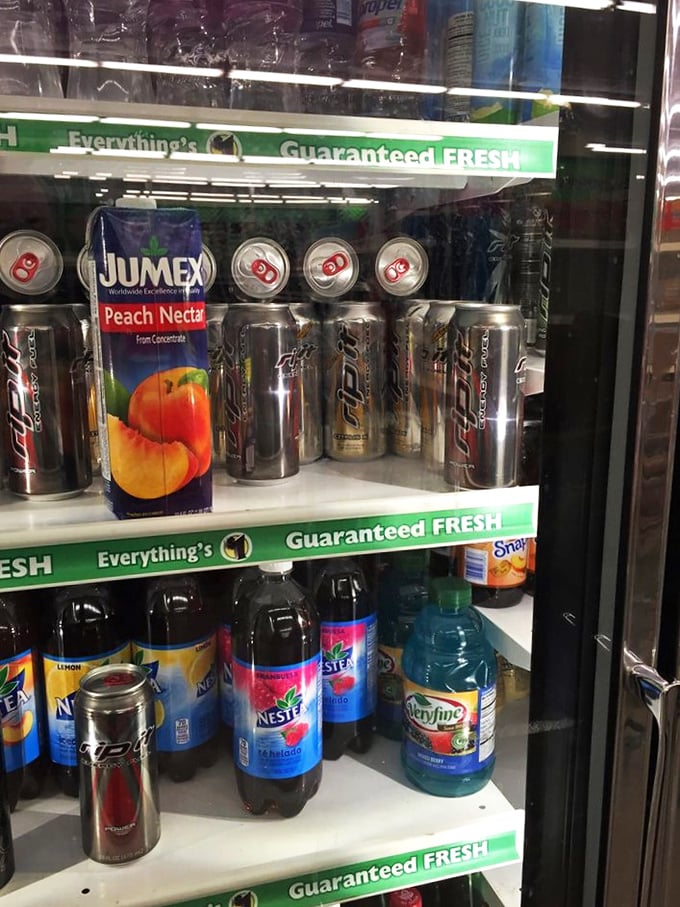 The refrigerated section offers affordable hydration options from Jumex peach nectar to energy drinks&mdash;proving thirst-quenching doesn't require premium pricing.