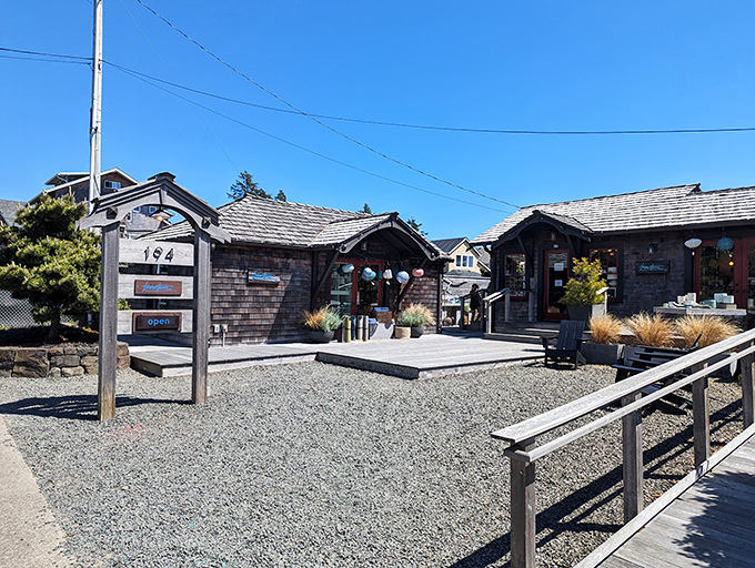 Cedar-shingled buildings housing local shops&mdash;Manzanita's architectural equivalent of comfort food, familiar yet distinctly of this place.