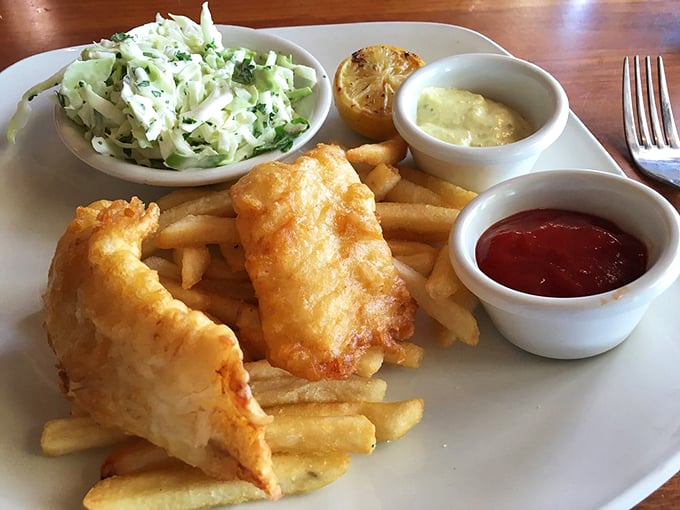 Fish and chips so golden, they could be California dreamin'. Crispy, flaky, and ready to transport you to a seaside boardwalk.