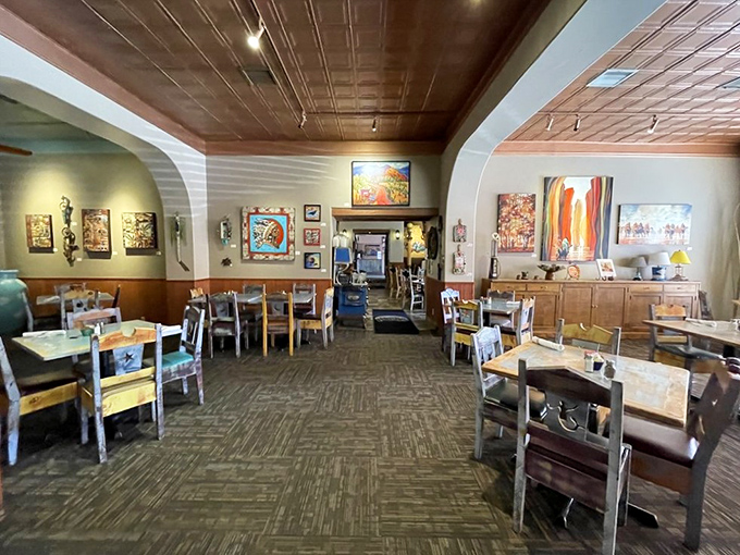 Dine under the warm glow of Southwestern charm. It's like eating in Georgia O'Keeffe's living room, but with better food!