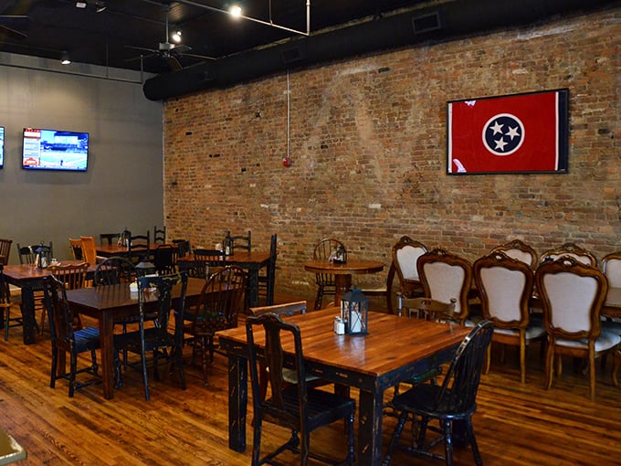 Exposed brick, eclectic seating, and a vibe that says, "Come as you are, leave as a steak enthusiast."