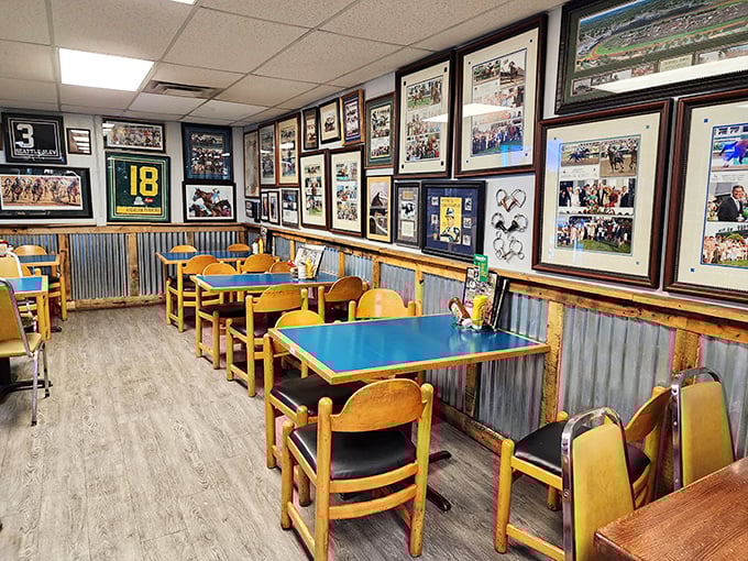 Where every seat tells a story: Wagner's dining room is like a cozy living room, if your living room was a racing museum.