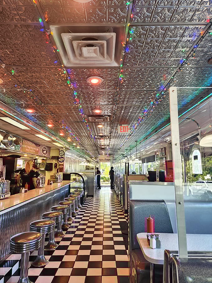 Where retro meets modern appetite. The diner's interior is a chrome-and-neon symphony, conducted by the sizzle of the grill and the clink of coffee cups.