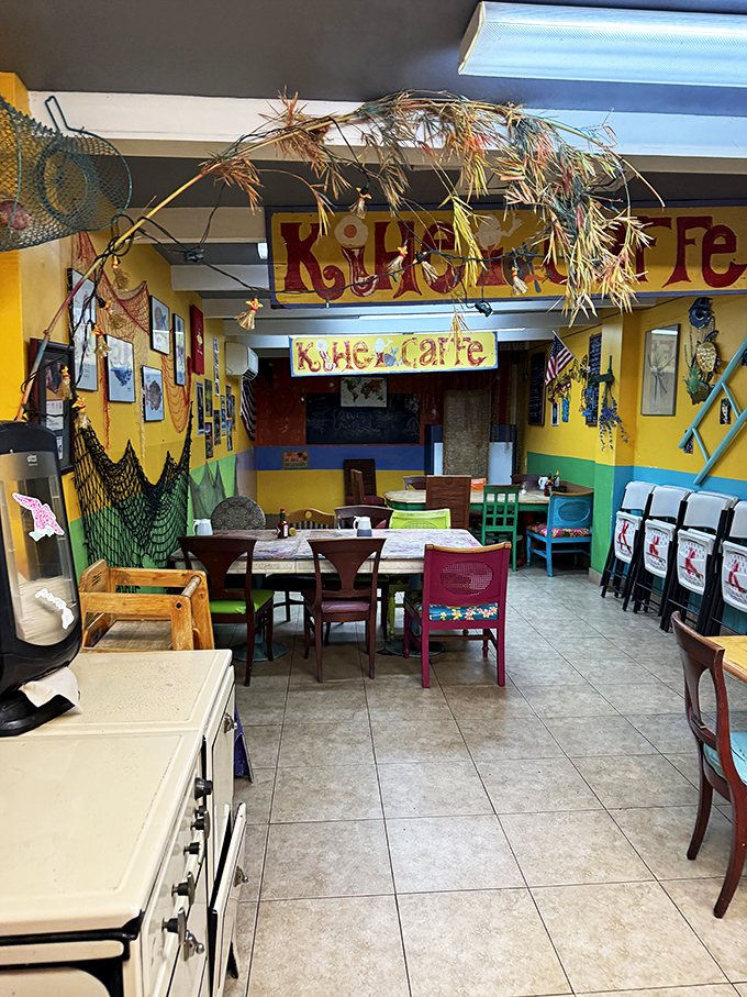 Tropical chic meets cozy diner! This eclectic space feels like the love child of a luau and your favorite hometown breakfast spot.