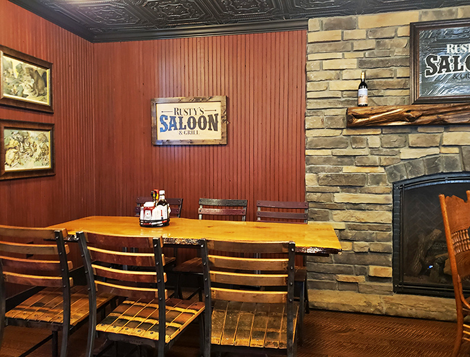 Cozy corners and warm wood tones make this dining room feel like home – if home came with a full bar and mouthwatering steaks, that is.