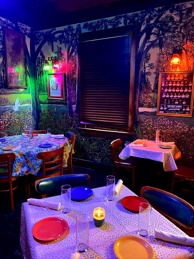 "Dining room or enchanted forest? Why not both!" Jacques-Imo's whimsical interior turns every meal into a magical experience. Alice in Wonderland would feel right at home.