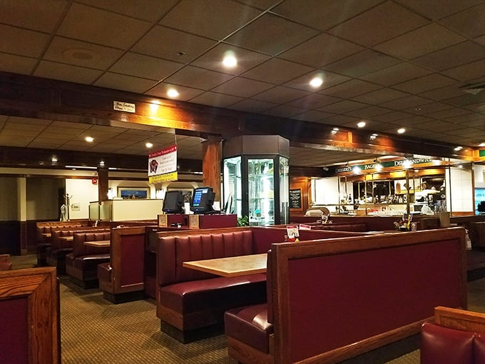 Where everybody knows your name... or soon will! Gregg's dining room is a warm embrace of wood tones and cozy booths, inviting you to stay awhile.