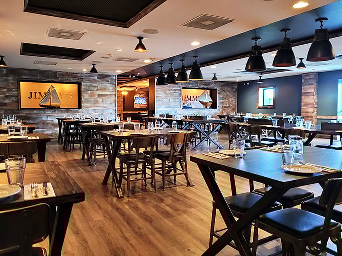 Welcome to the heart of Jimmy's! This dining room is where seafood dreams come true and diet plans go to die (in the best way possible).