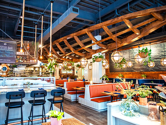 Welcome aboard the S.S. Delicious! The interior of Plank is a perfect blend of nautical charm and modern cool. Can we move in?