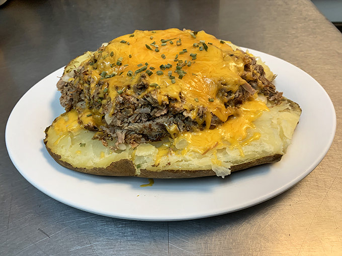 The loaded baked potato that puts all other potatoes to shame. It's like a BBQ party on a plate!