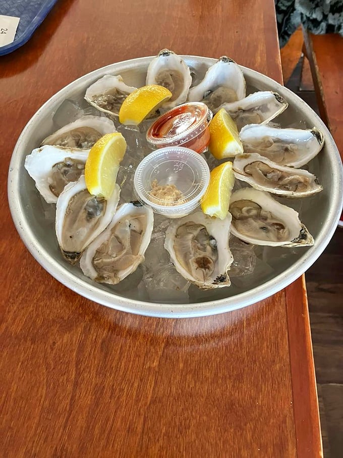 Oysters on the half shell: Like kissing the sea, if the sea tasted like heaven and came with cocktail sauce.